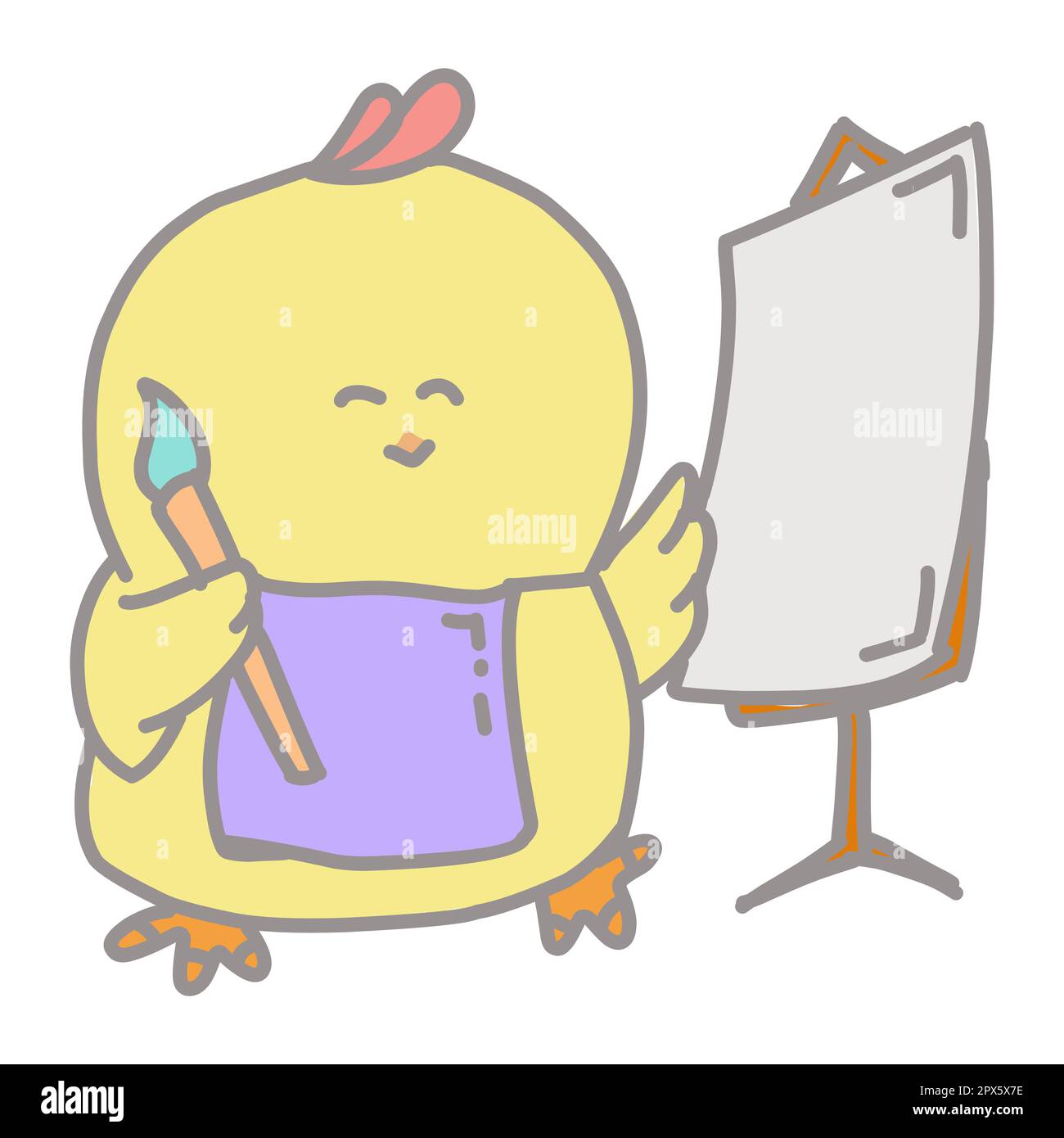 Illustration of a cute yellow cartoon chick holding a paint brush ...