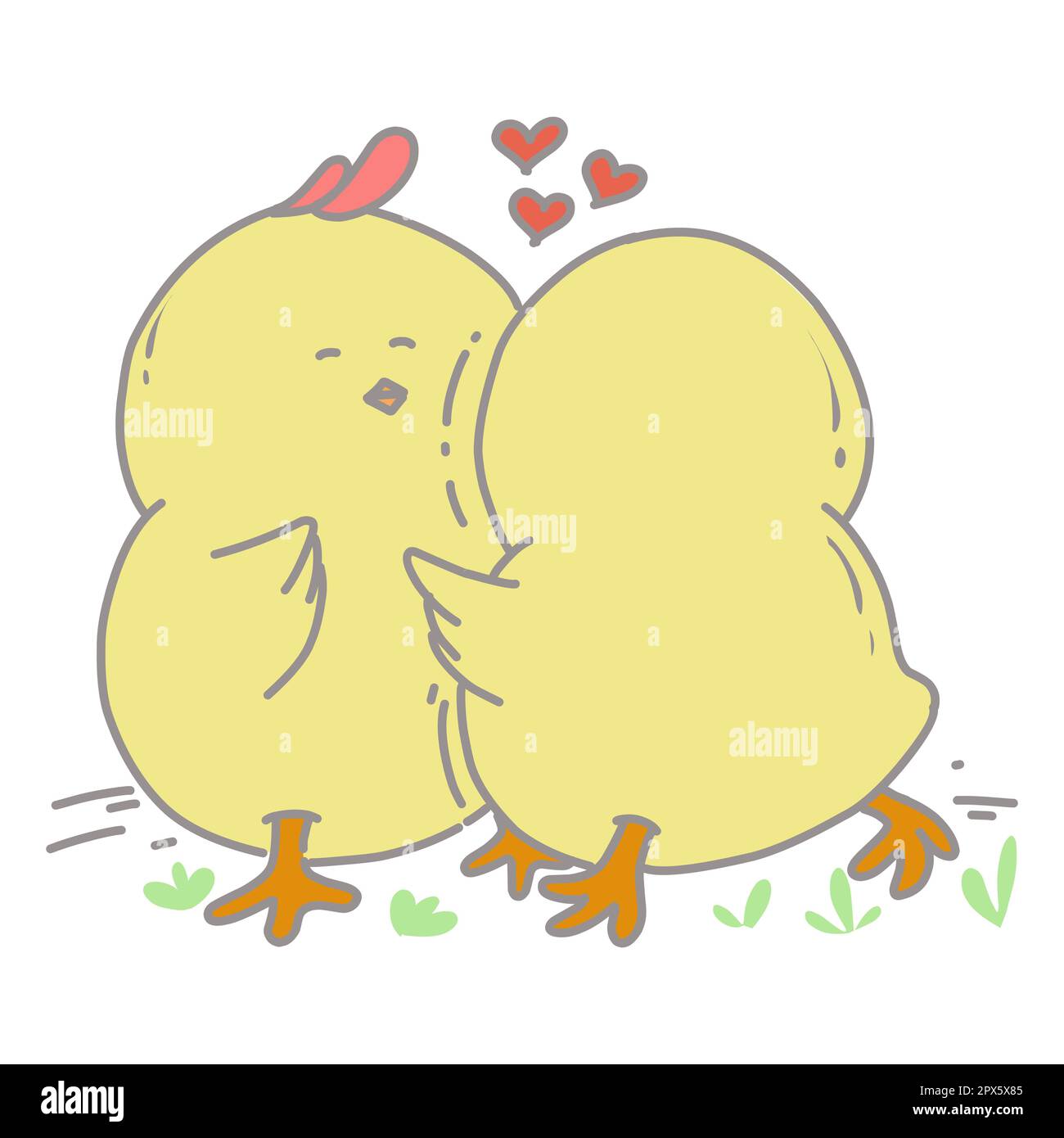 Cartoon illustration of a pair of cute yellow chicks in love. Suitable ...