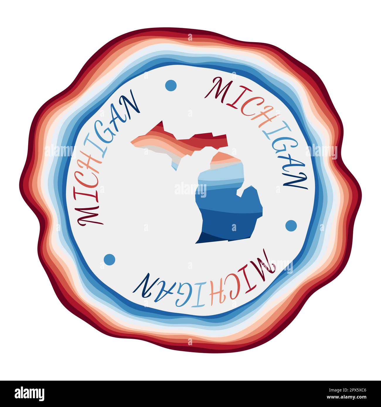 Michigan badge. Map of the US state with beautiful geometric waves and ...