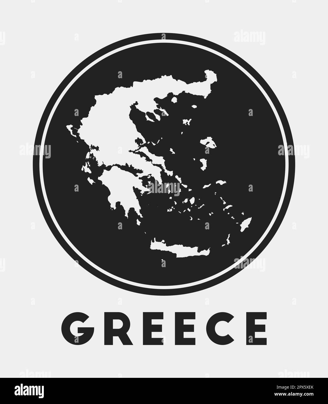 Greece icon. Round logo with country map and title. Stylish Greece ...