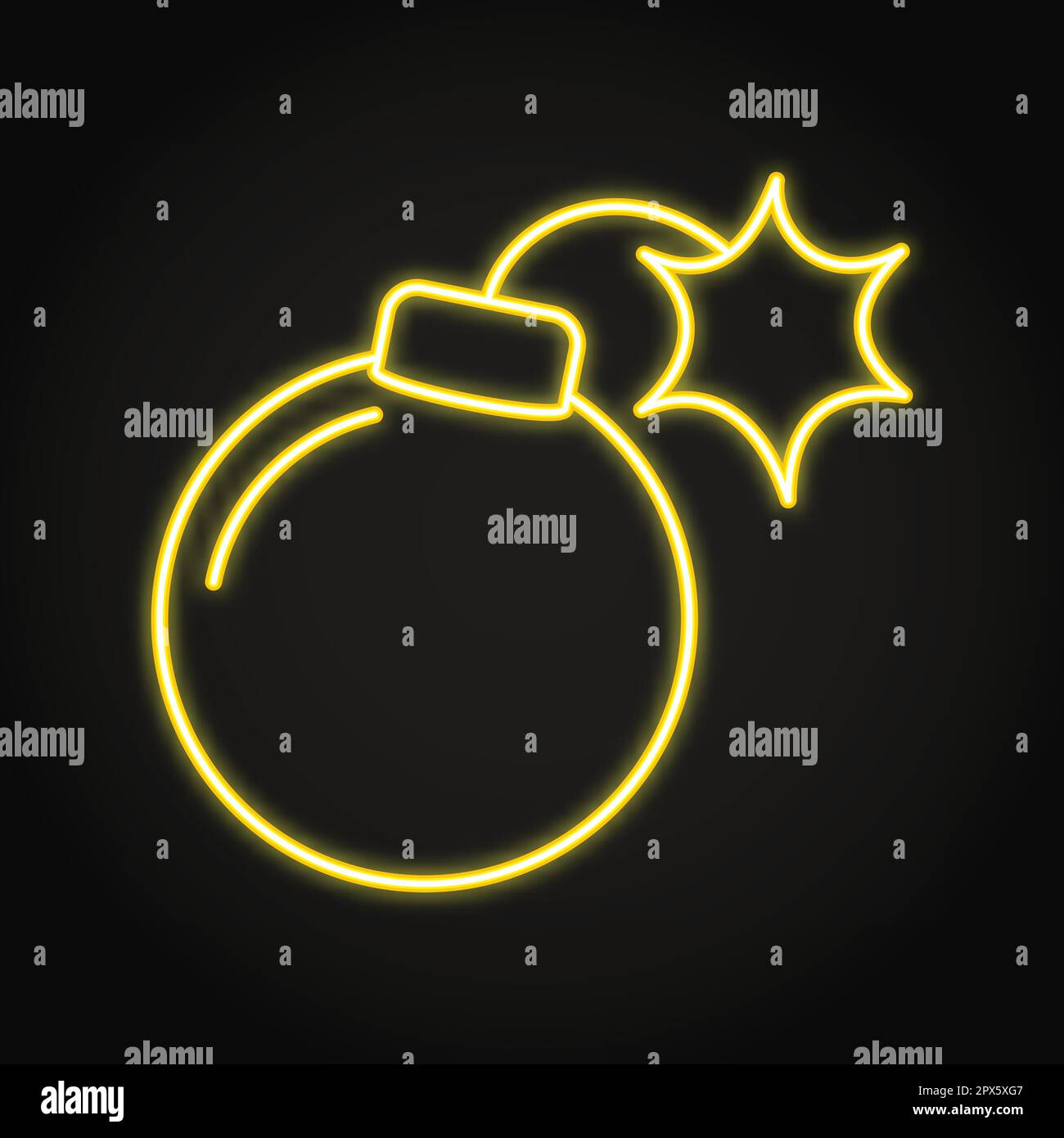 Round bomb with lit fuse neon icon in line style. Explosive device ...