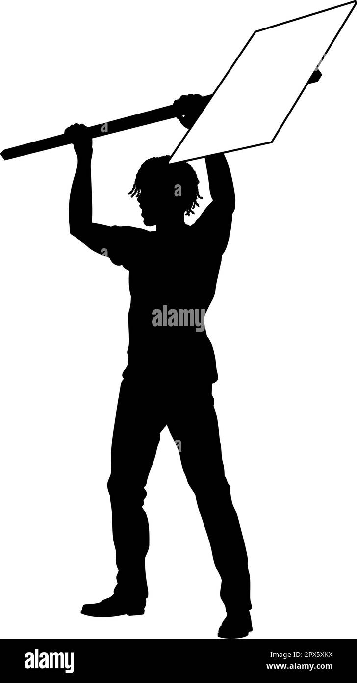 Protest Rally March Picket Sign Silhouette Person Stock Vector Image ...