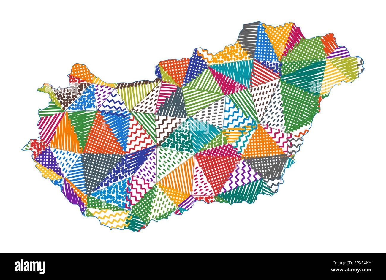 Kid style map of Hungary. Hand drawn polygons in the shape of Hungary ...