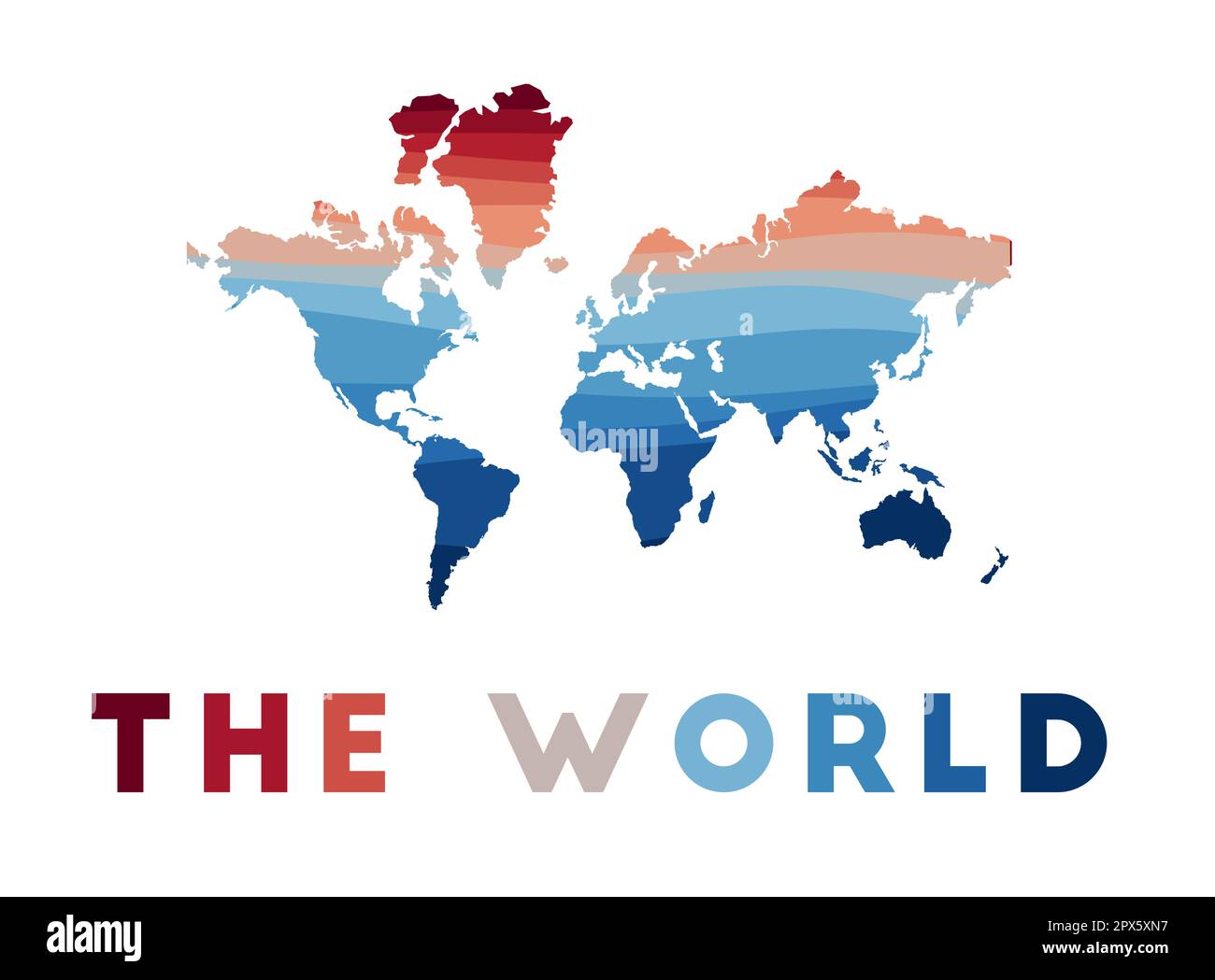 The World map. Map of the world with beautiful geometric waves in red ...