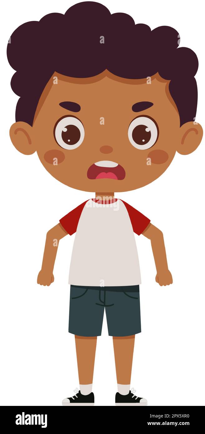 Cute cartoon little angry boy. Little schoolboy character. Vector ...