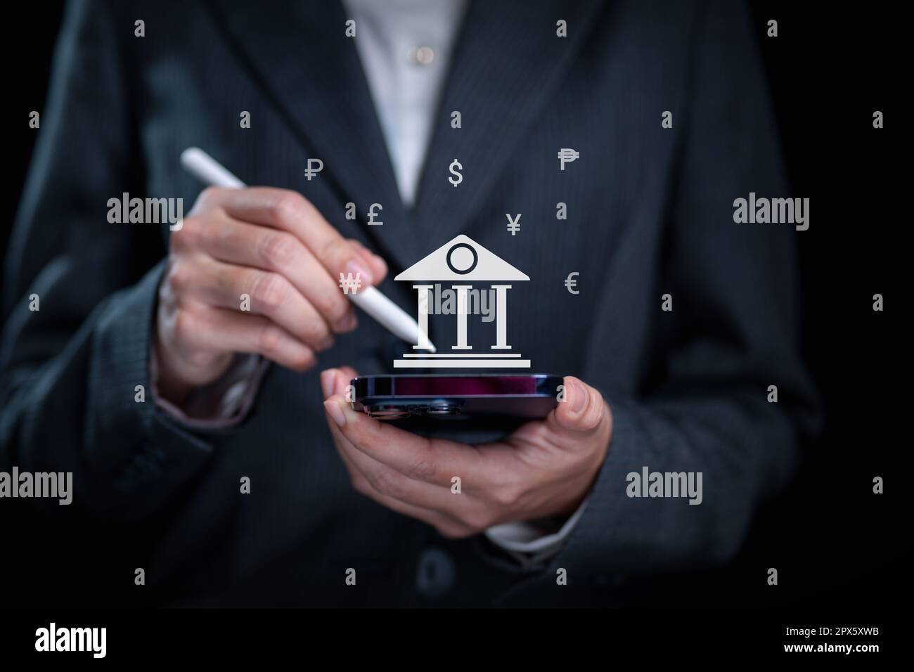 Financial icon and currency symbol in mobile banking. financial ...