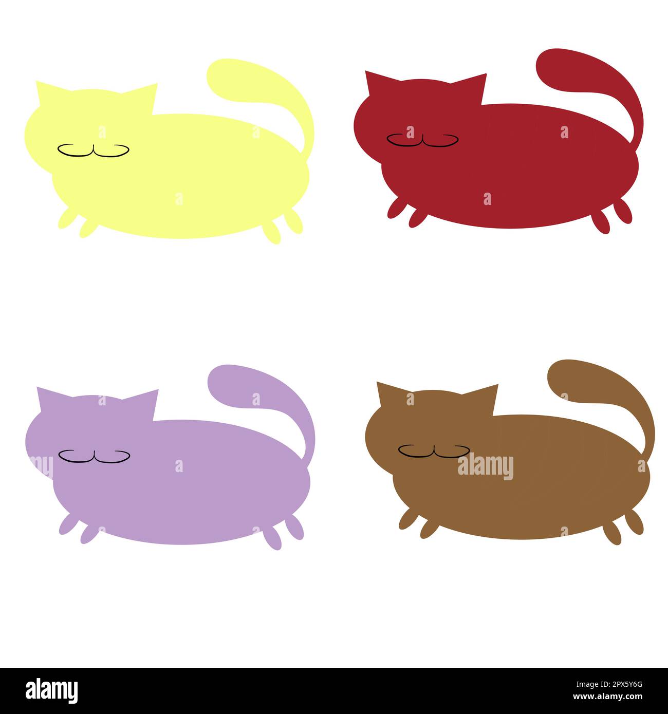 A set of silhouette icons of thick, multi-colored cats with a mustache ...