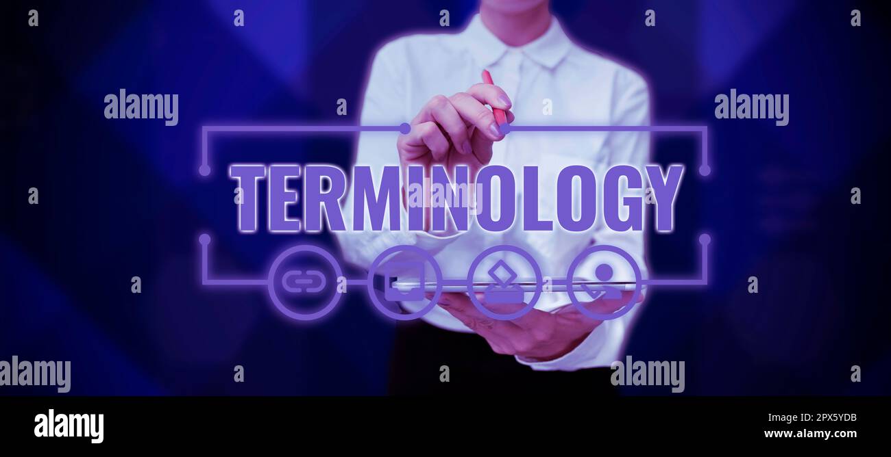 Sign displaying Terminology, Business overview Terms used with ...