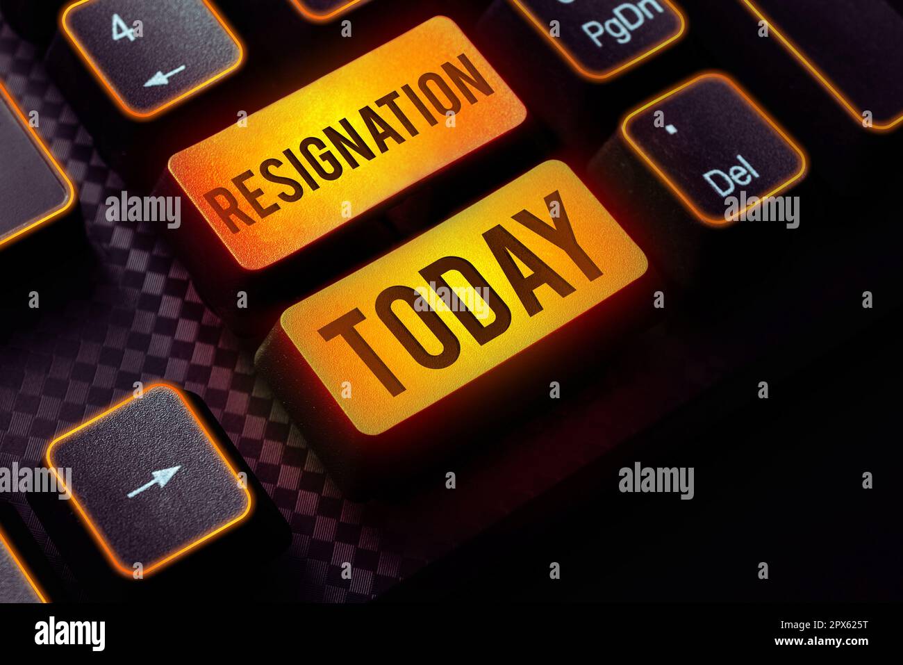 Sign displaying Resignation, Business overview act of giving up working ...
