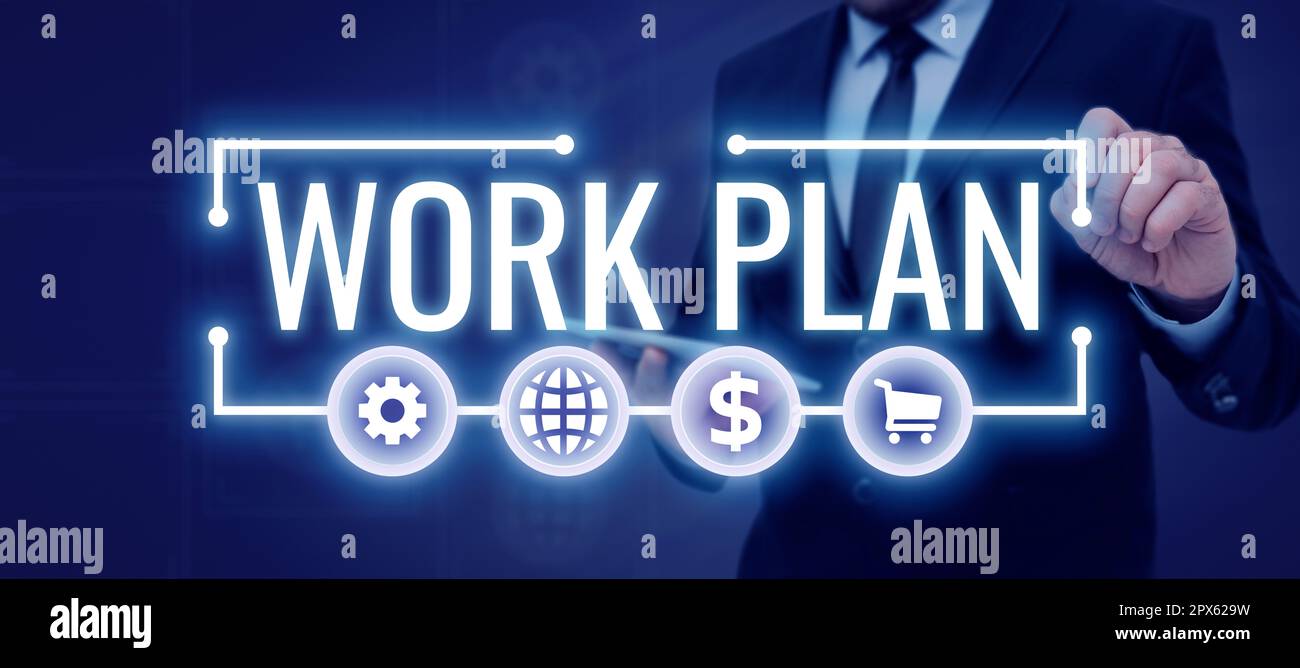 Sign displaying Work Plan, Word for project to be accomplished and ...