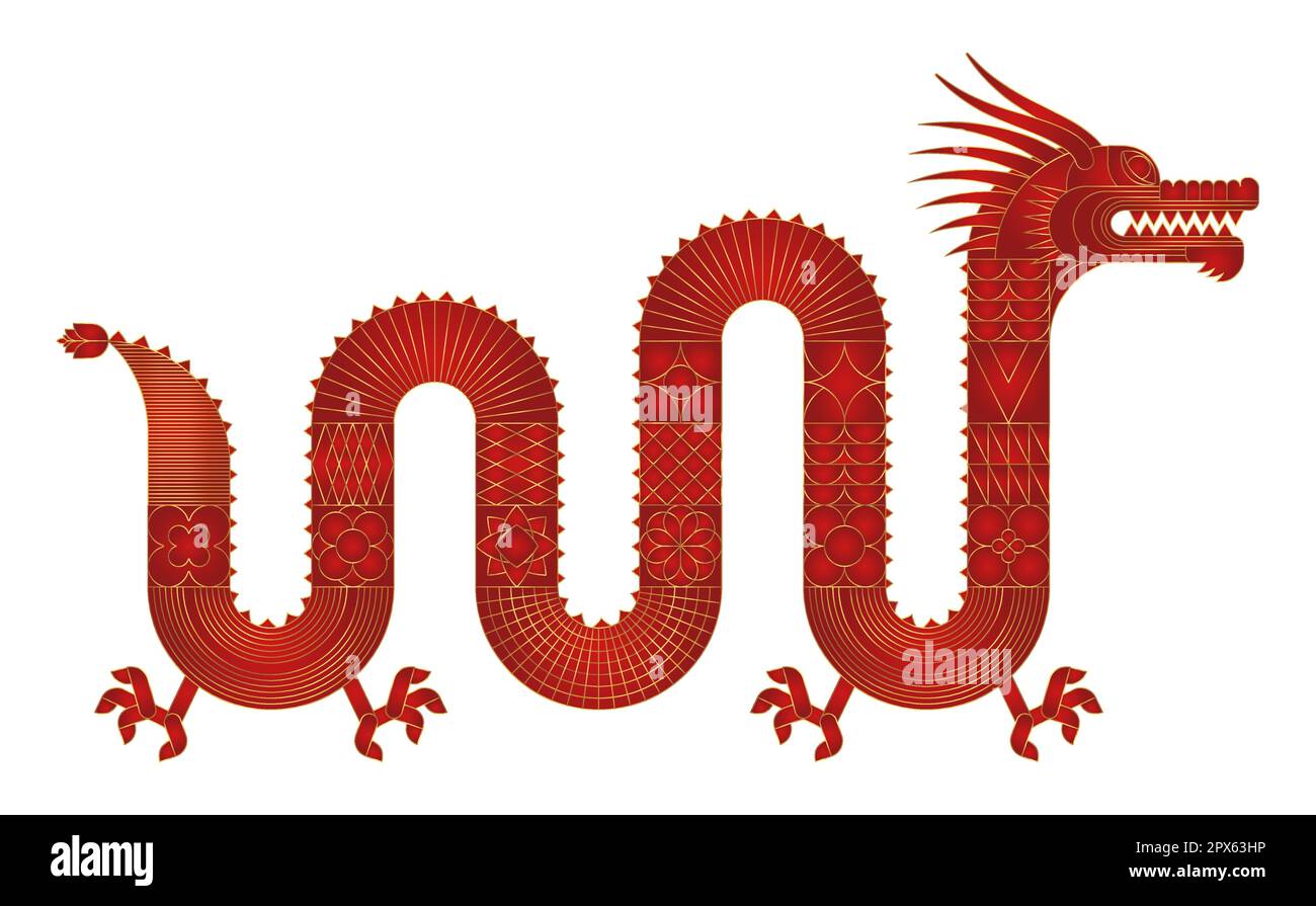 Luxury Red Gold abstract geometric chinese dragon. Modern shape design ...
