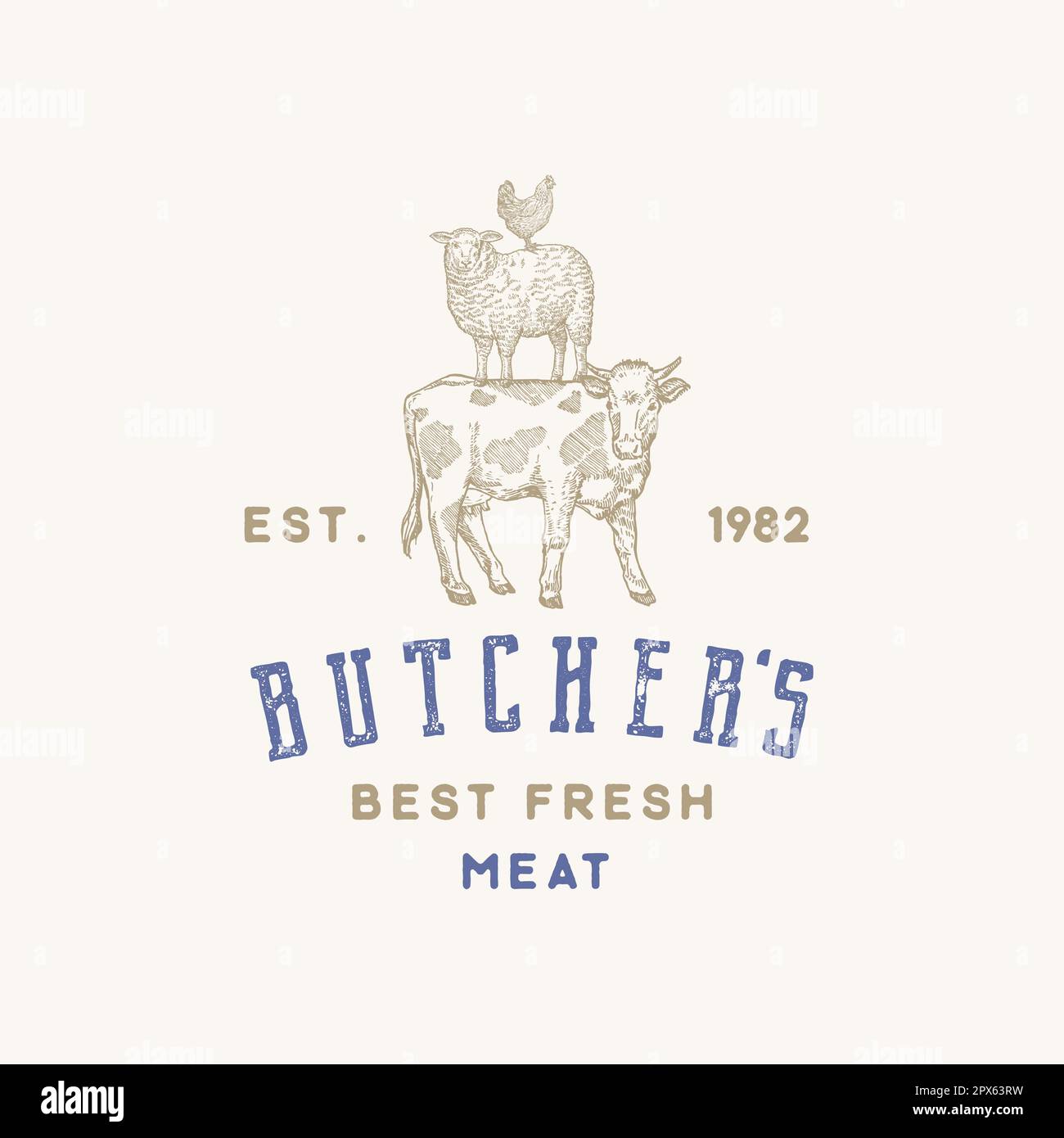 Butcher Shop Abstract Vector Sign Template. Hand Drawn Cow, Sheep and ...