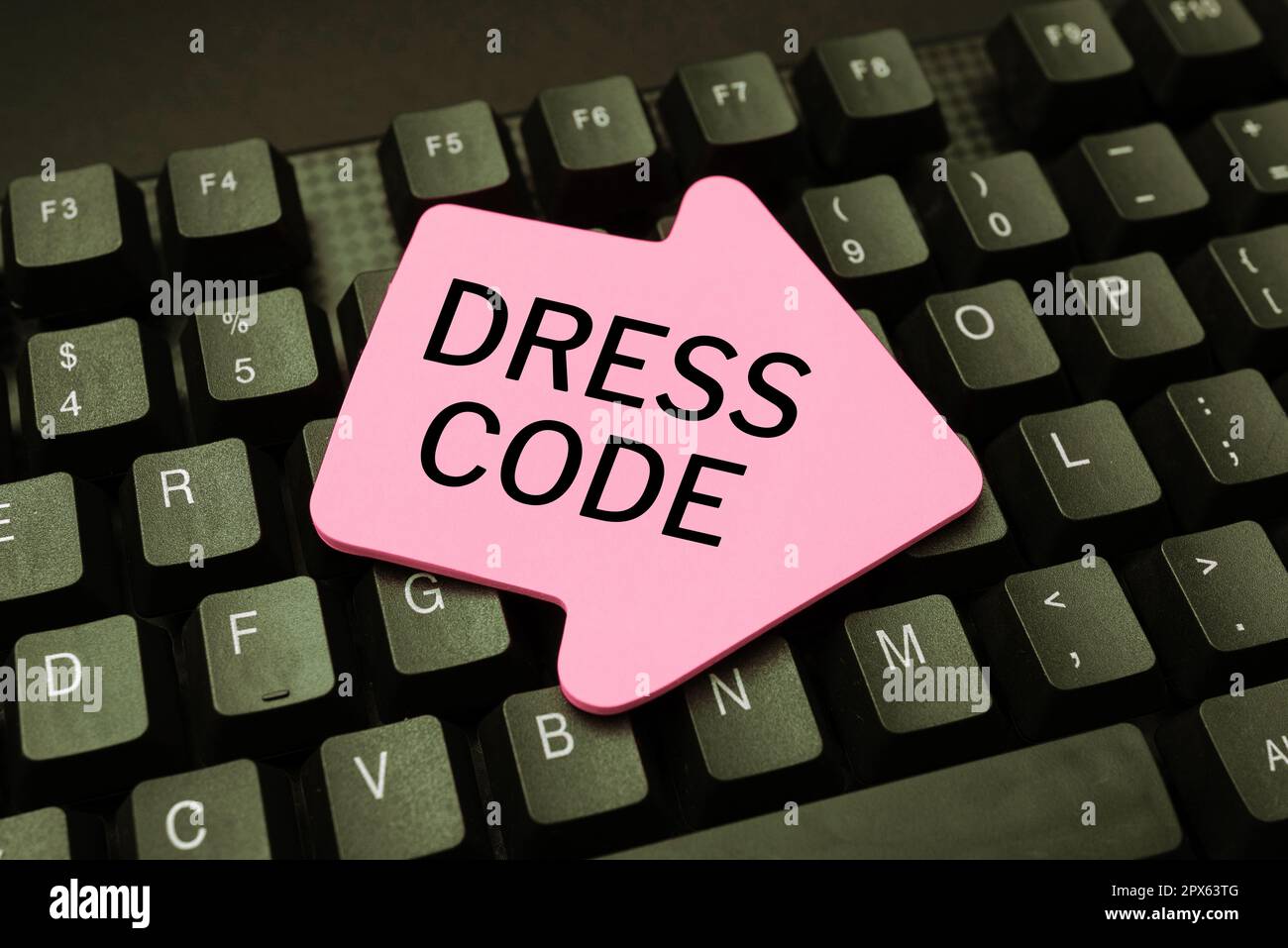 Sign displaying Dress Code, Word for an accepted way of dressing for a ...