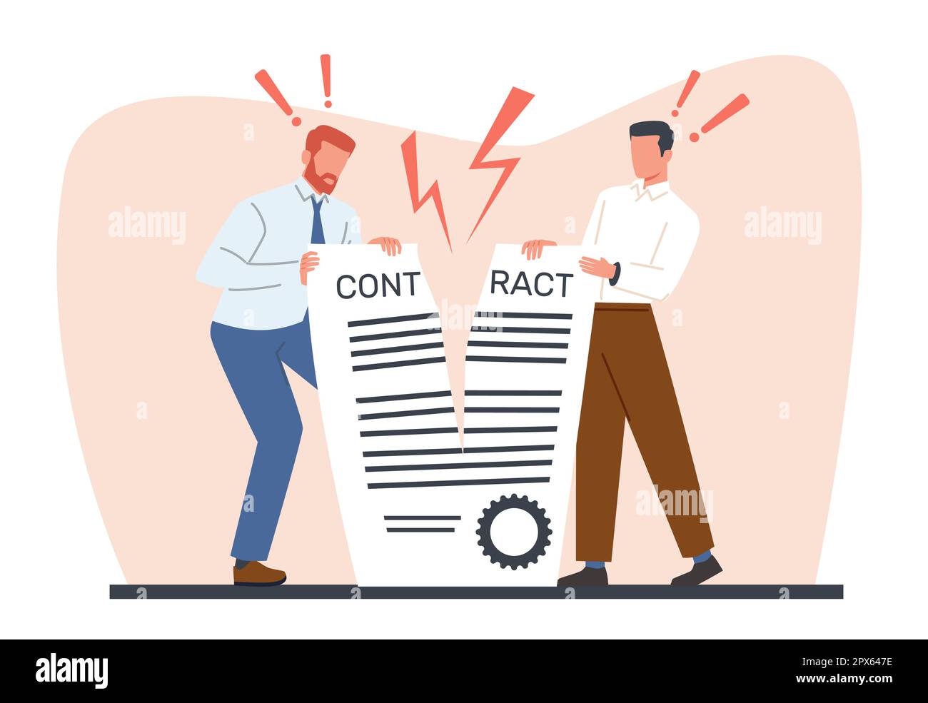 Two businessmen tear contract, business agreement in half. ending ...