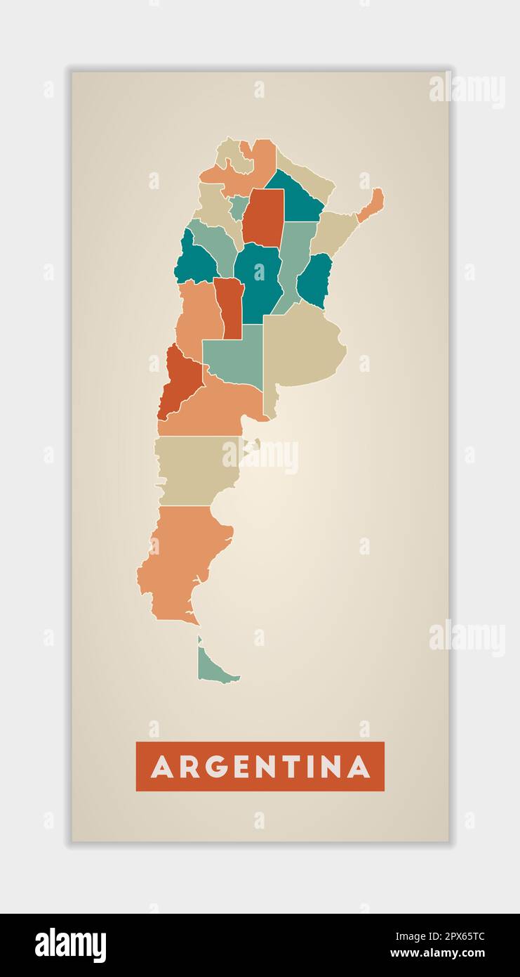 Argentina poster. Map of the country with colorful regions. Shape of ...