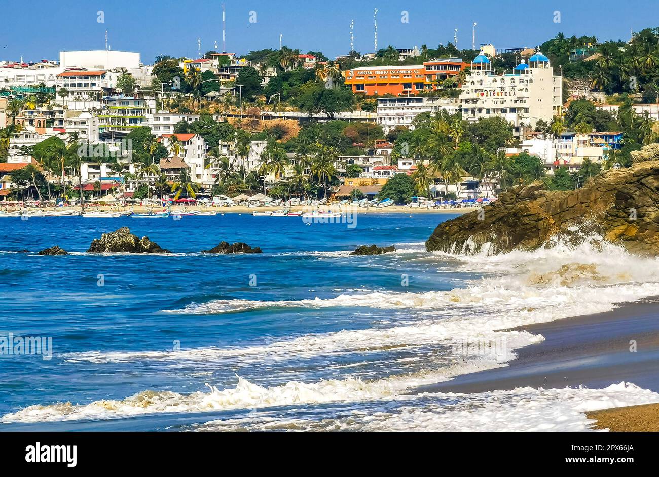 Extremely beautiful huge big surfer waves and rocks on the beach in ...