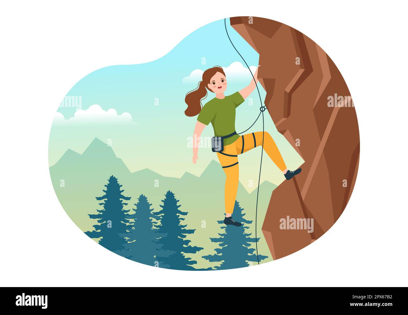 Cliff Climbing Illustration with Climber Climb Rock Wall or Mountain ...
