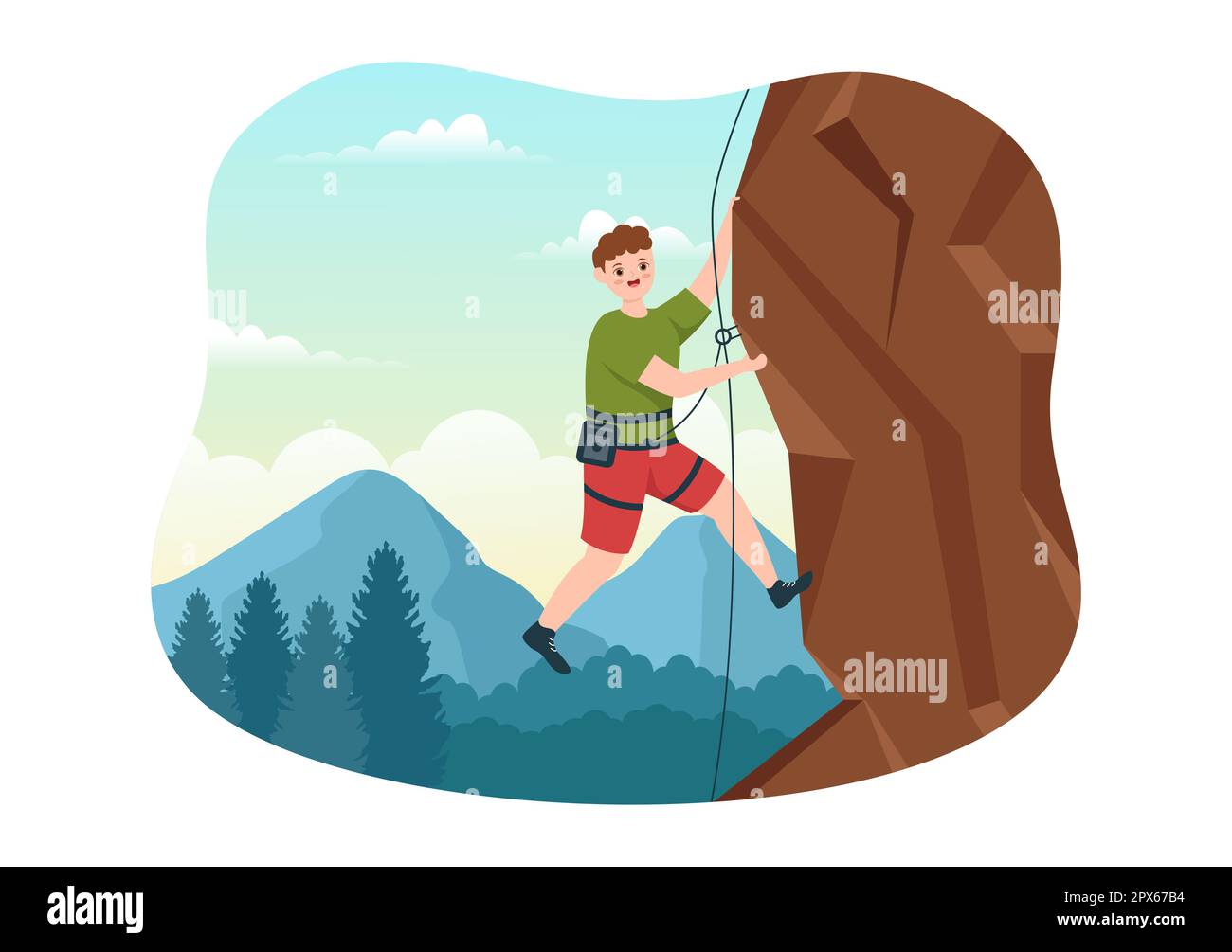Cliff Climbing Illustration with Climber Climb Rock Wall or Mountain ...