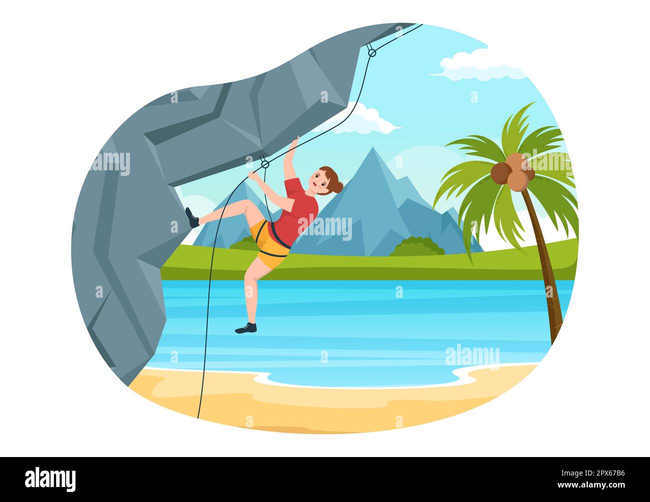 Cliff Climbing Illustration with Climber Climb Rock Wall or Mountain ...