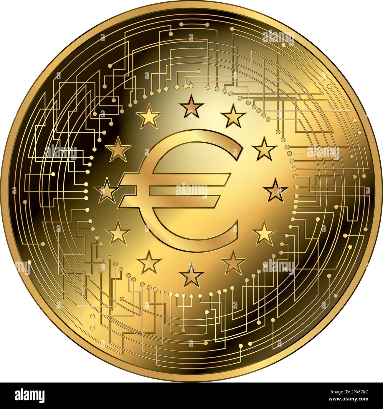 European EURO cryptocurrency fantasy gold token, vector illustration ...