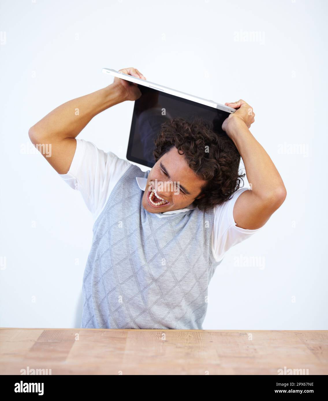 Angry, laptop and frustrated businessman smash his computer due to ...