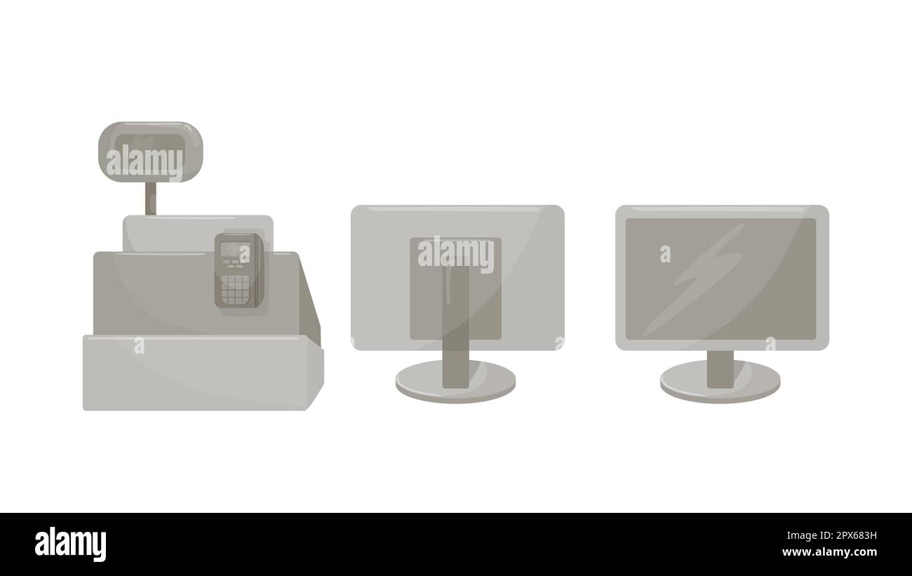 Cash register vector cartoon illustration. Till, chekout, POS terminal ...