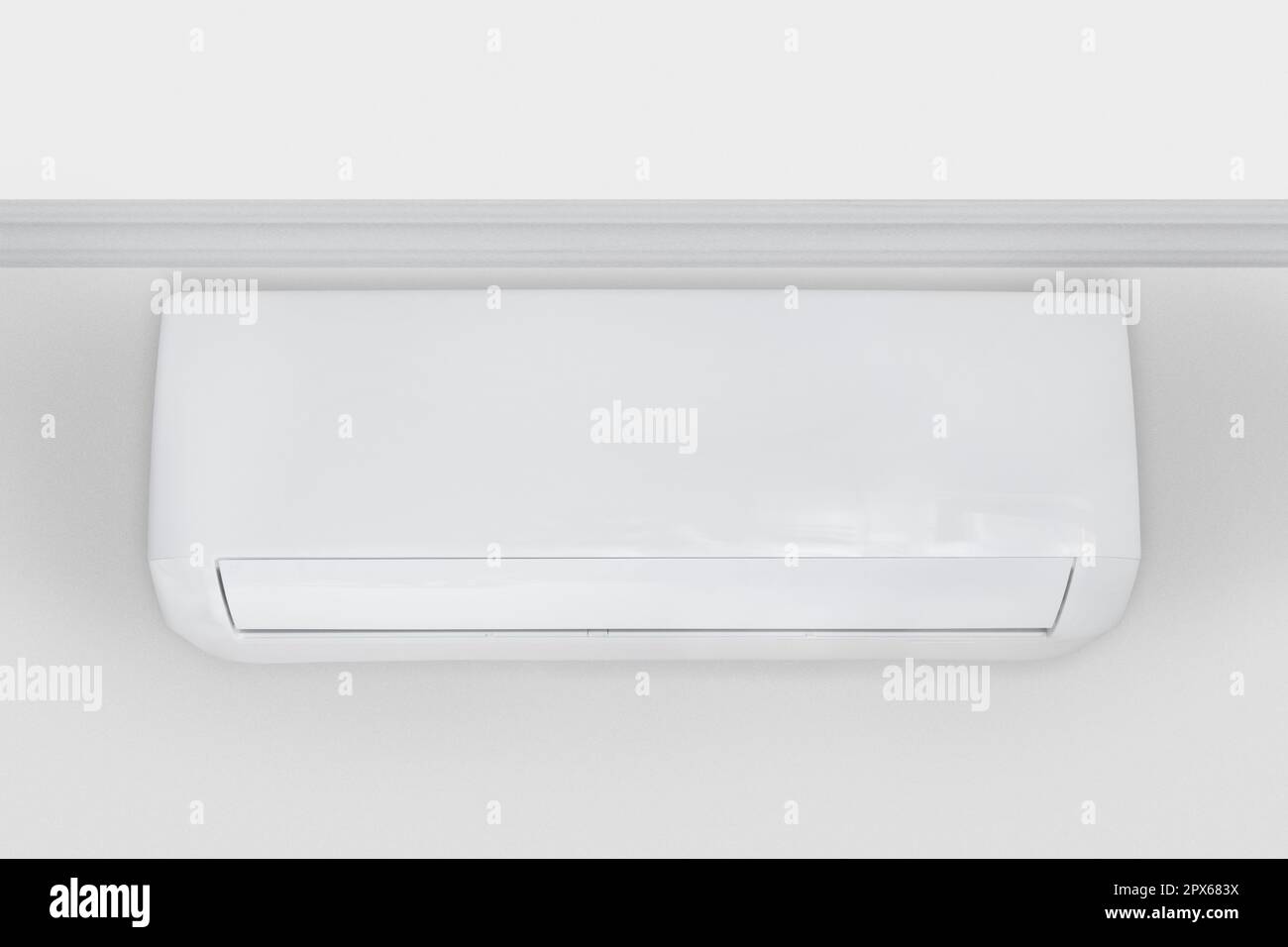 Front view of closed air conditioner hanging from the ceiling on the ...