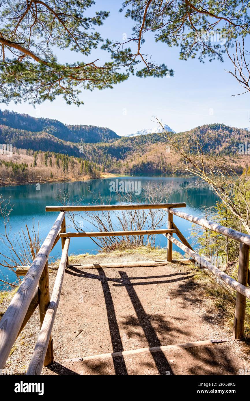 Viewpoint at the lake, Alpsee, Allgaeu, Bavaria, Germany Stock Photo ...