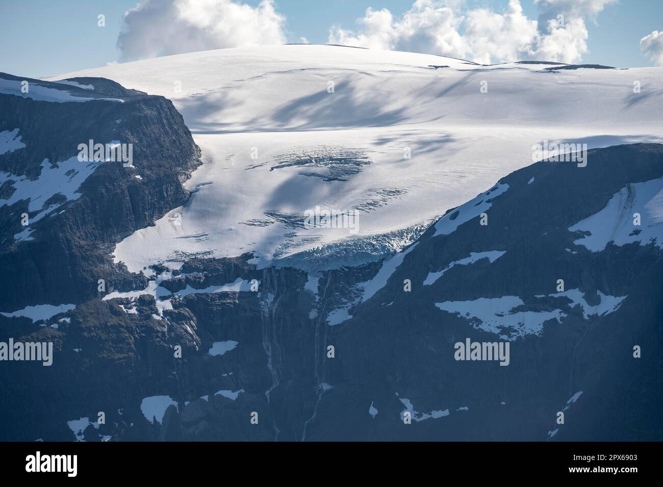 Mountains with glacier tongue of Jostedalsbreen, from the summit of ...
