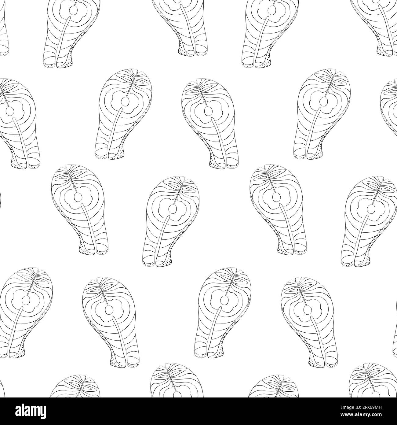 Freehand outline drawn endless pattern of outline drawing of salmon ...