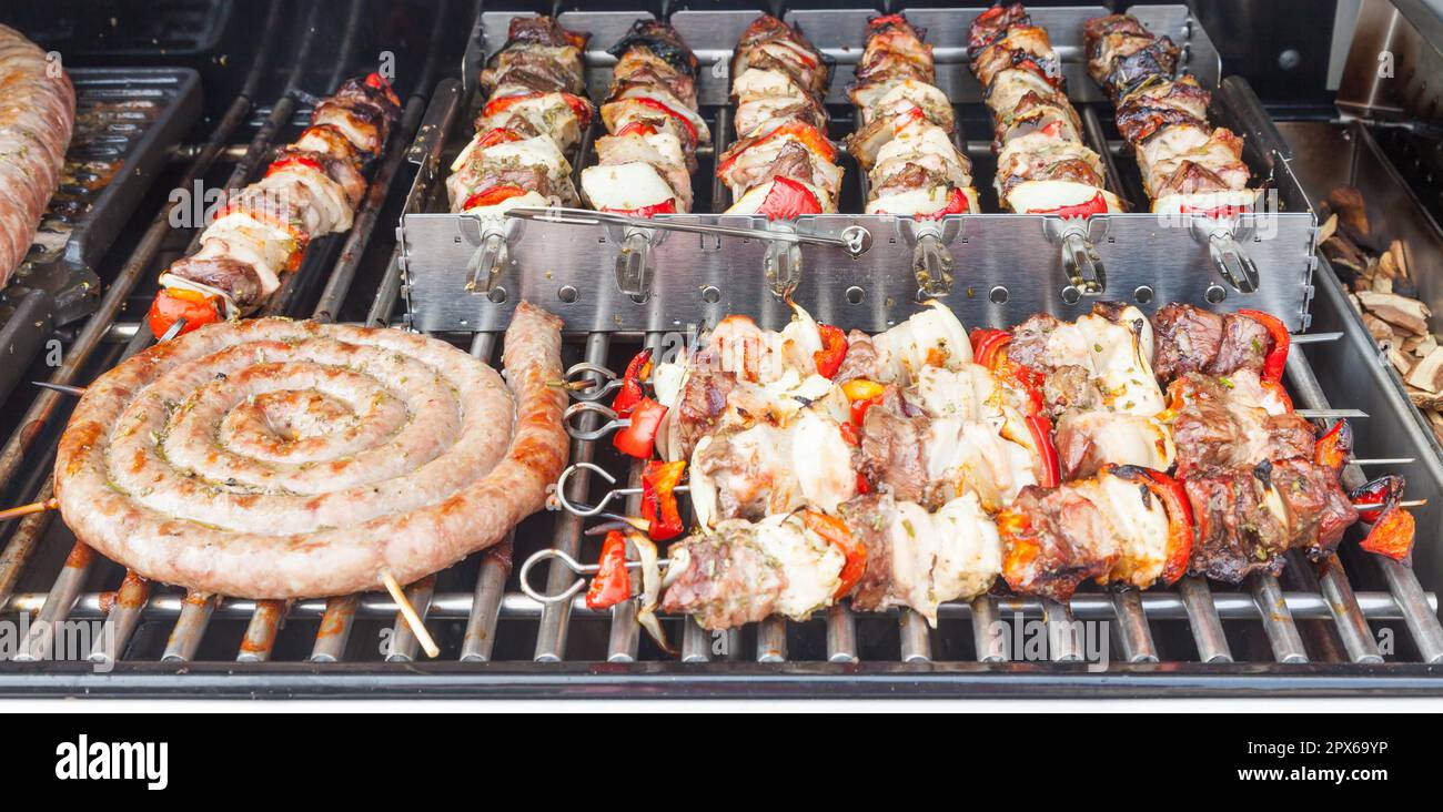 Detail of meat preparation for a barbecue Stock Photo - Alamy