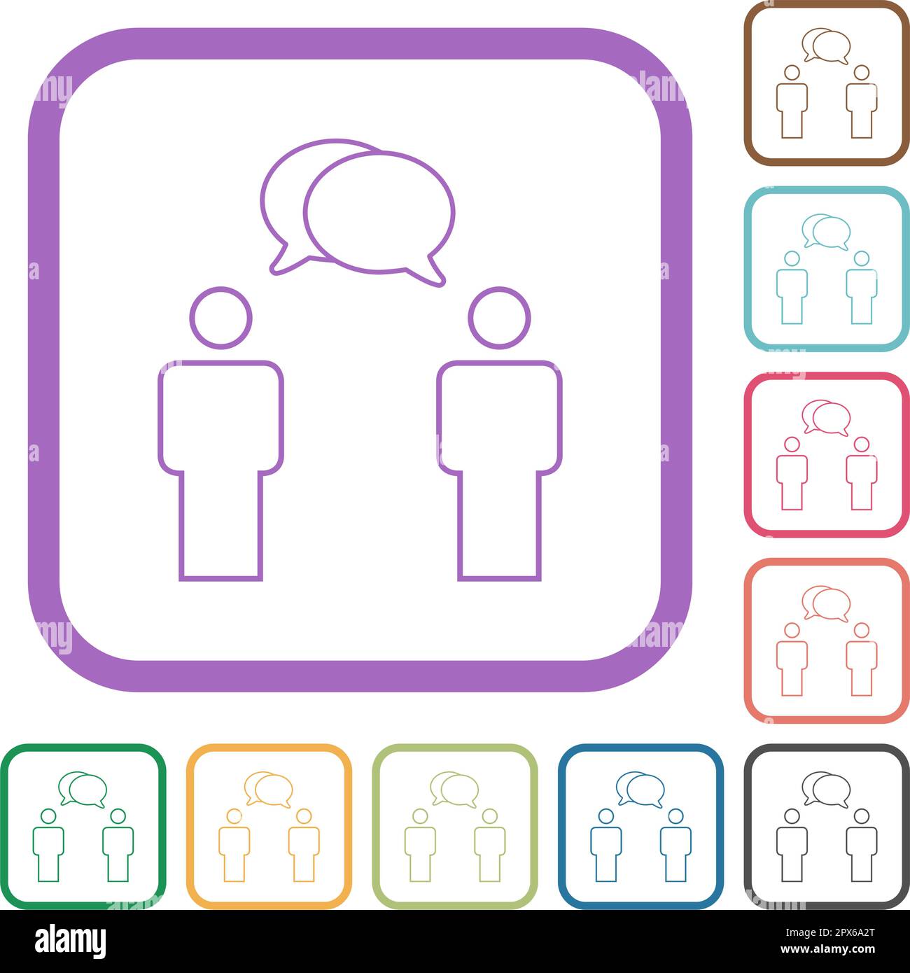 Two talking persons with oval bubbles outline simple icons in color ...