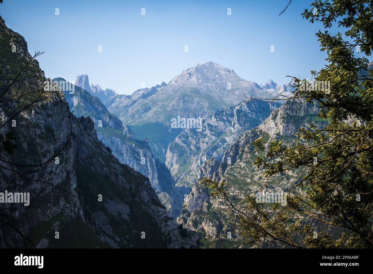 Mountain landscape around Bulnes village in Picos de Europa, Asturias ...
