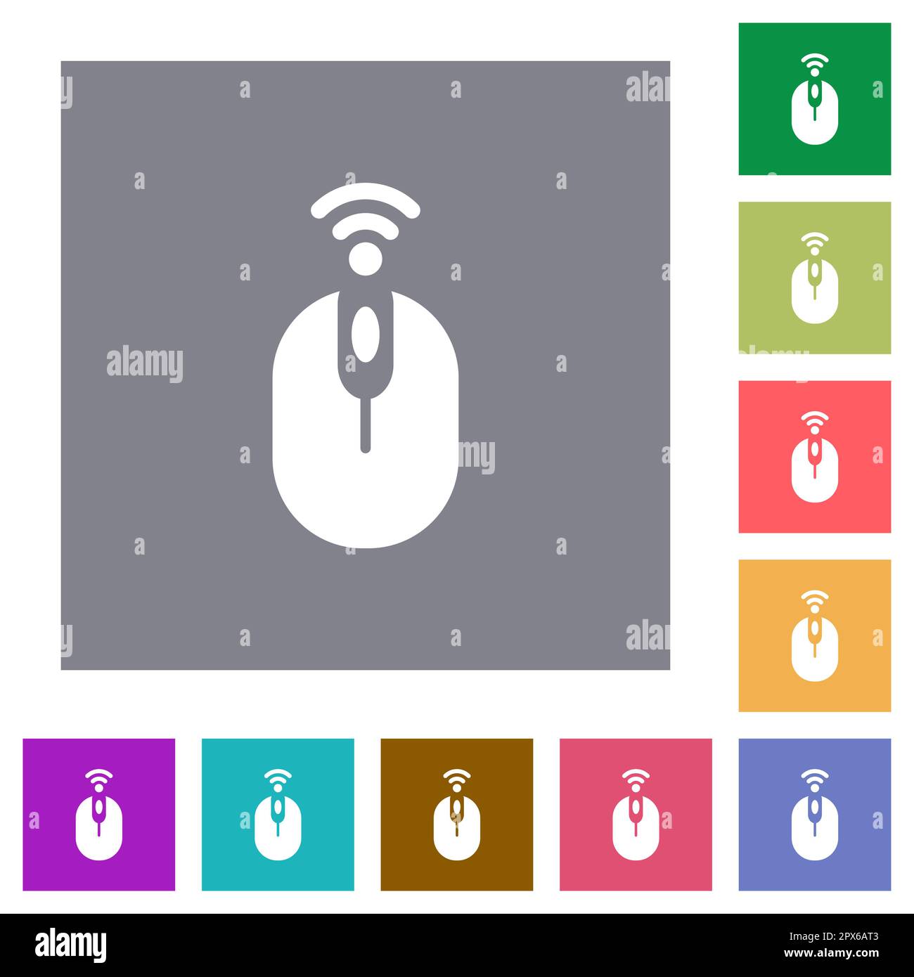 Wireless computer mouse flat icons on simple color square backgrounds ...