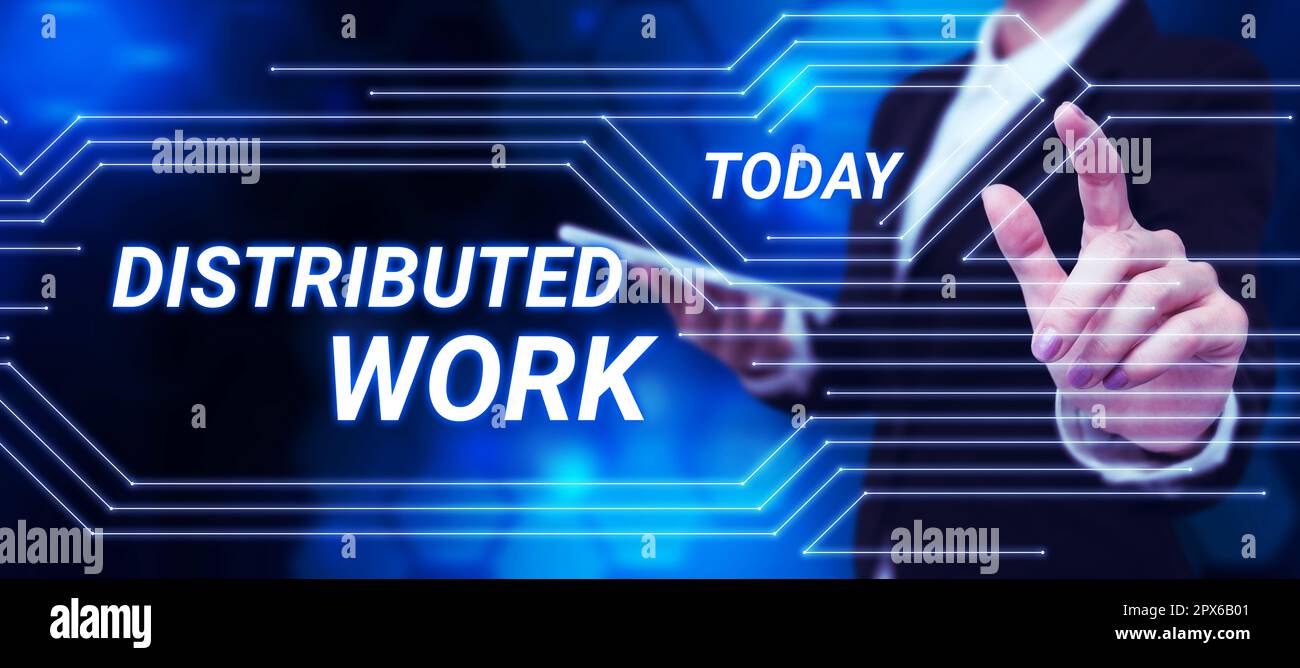 Text showing inspiration Distributed Work, Internet Concept practiced by enterprises using ...