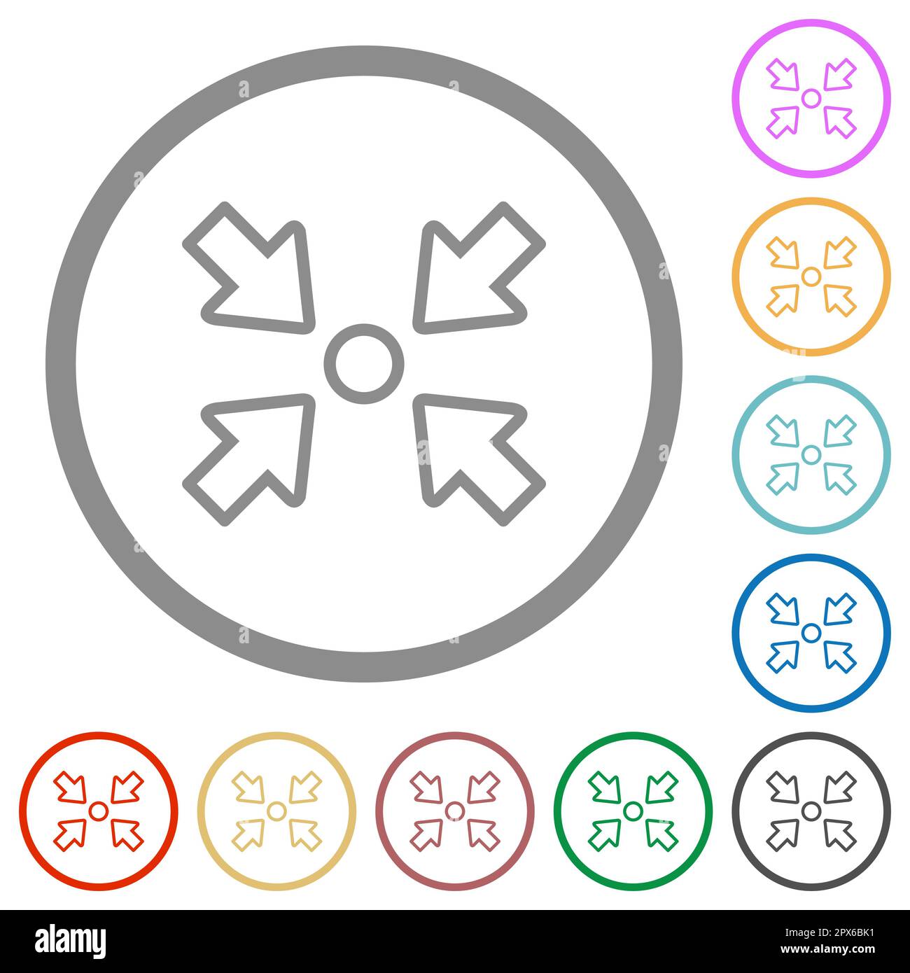 Centering object outline flat color icons in round outlines on white ...