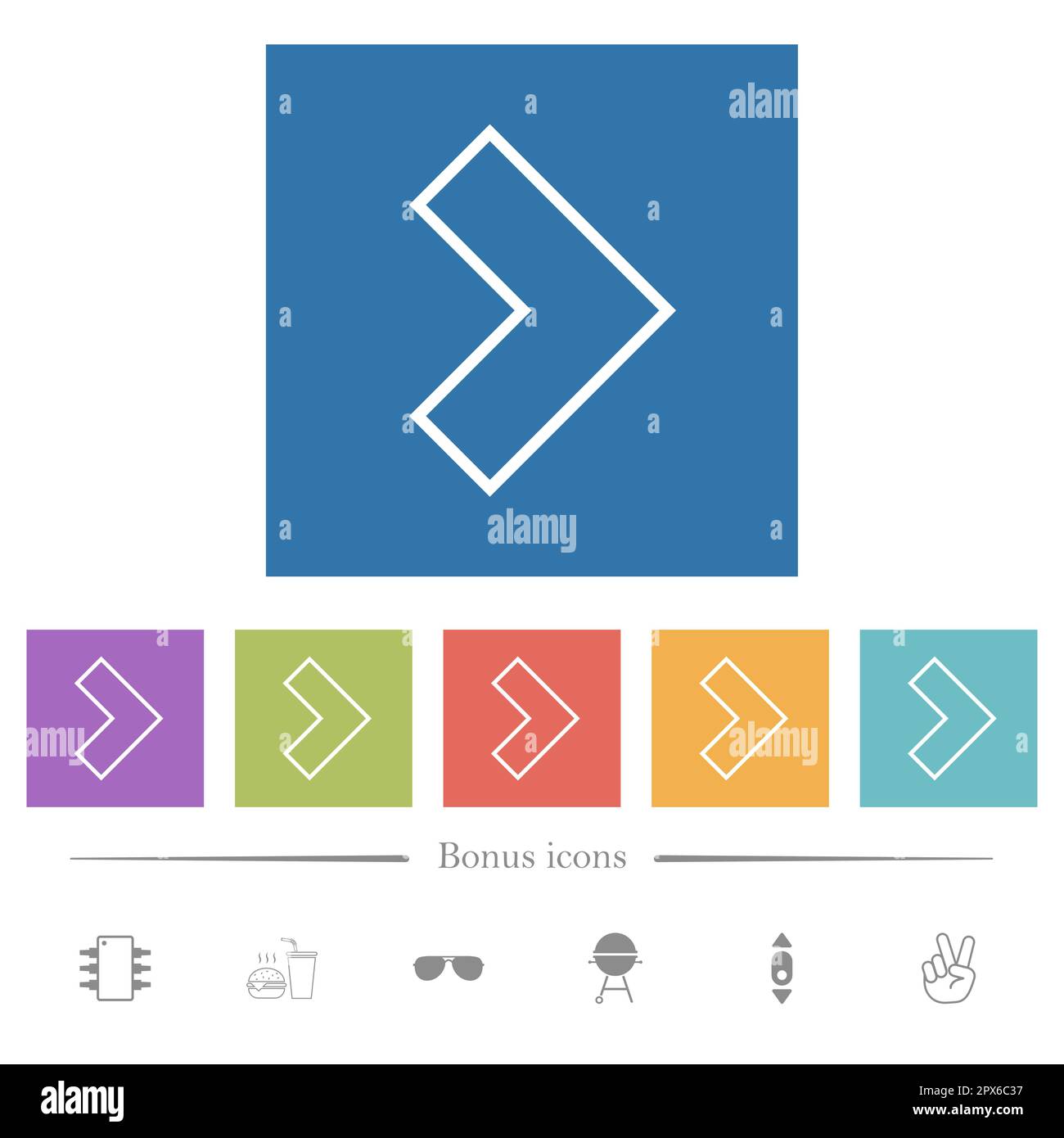 Right 90 degrees angle arrow outline flat white icons in square ...