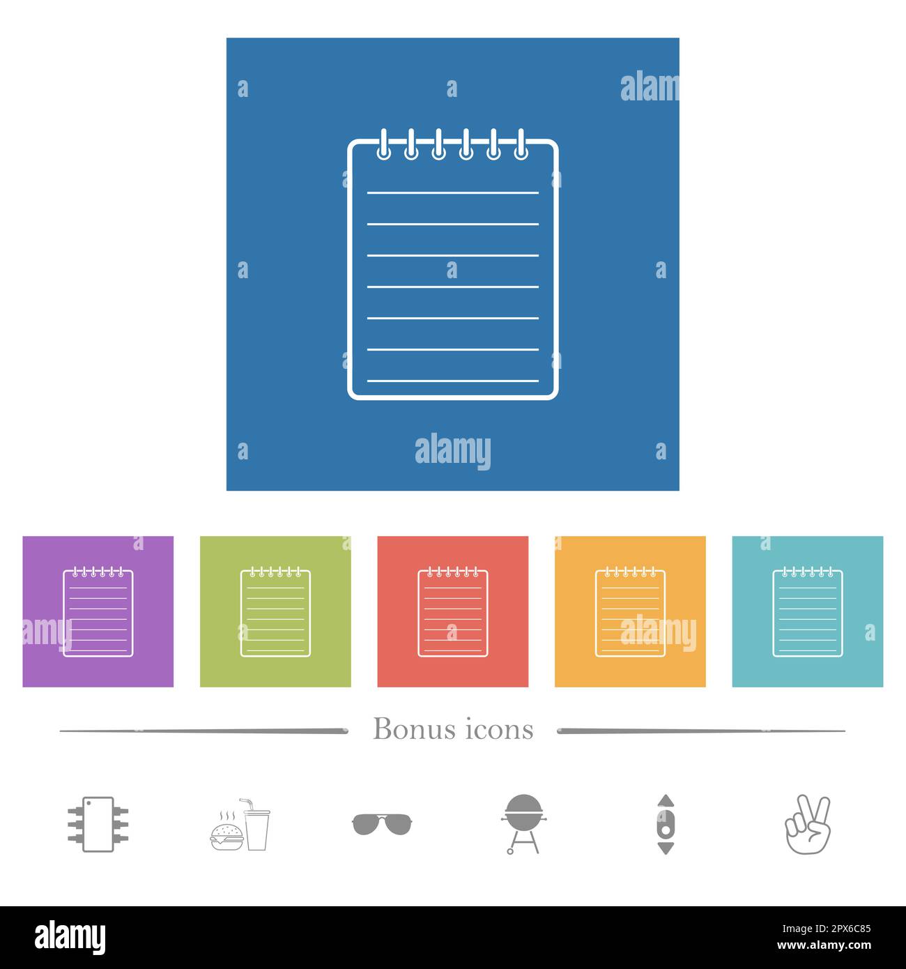 Notepad flat white icons in square backgrounds. 6 bonus icons included ...