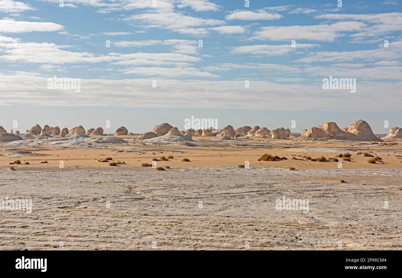 Landscape panoramic scenic view of desolate barren western white desert ...