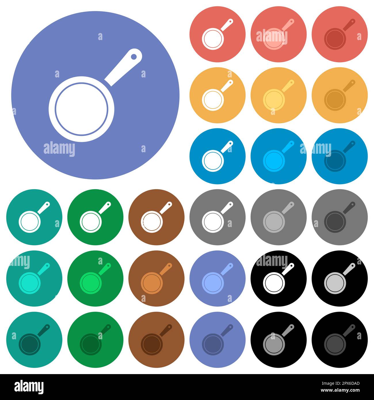 Frying pan top view multi colored flat icons on round backgrounds ...