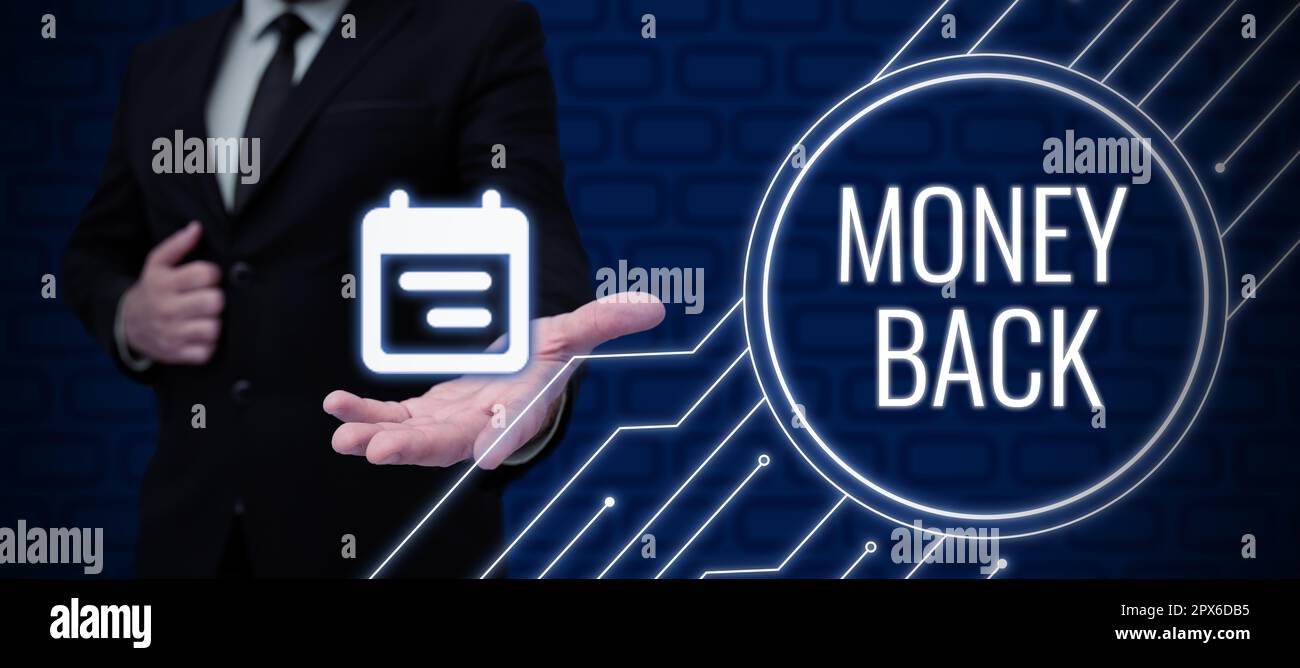 Sign displaying Money Back, Word for get what you paid in return for ...