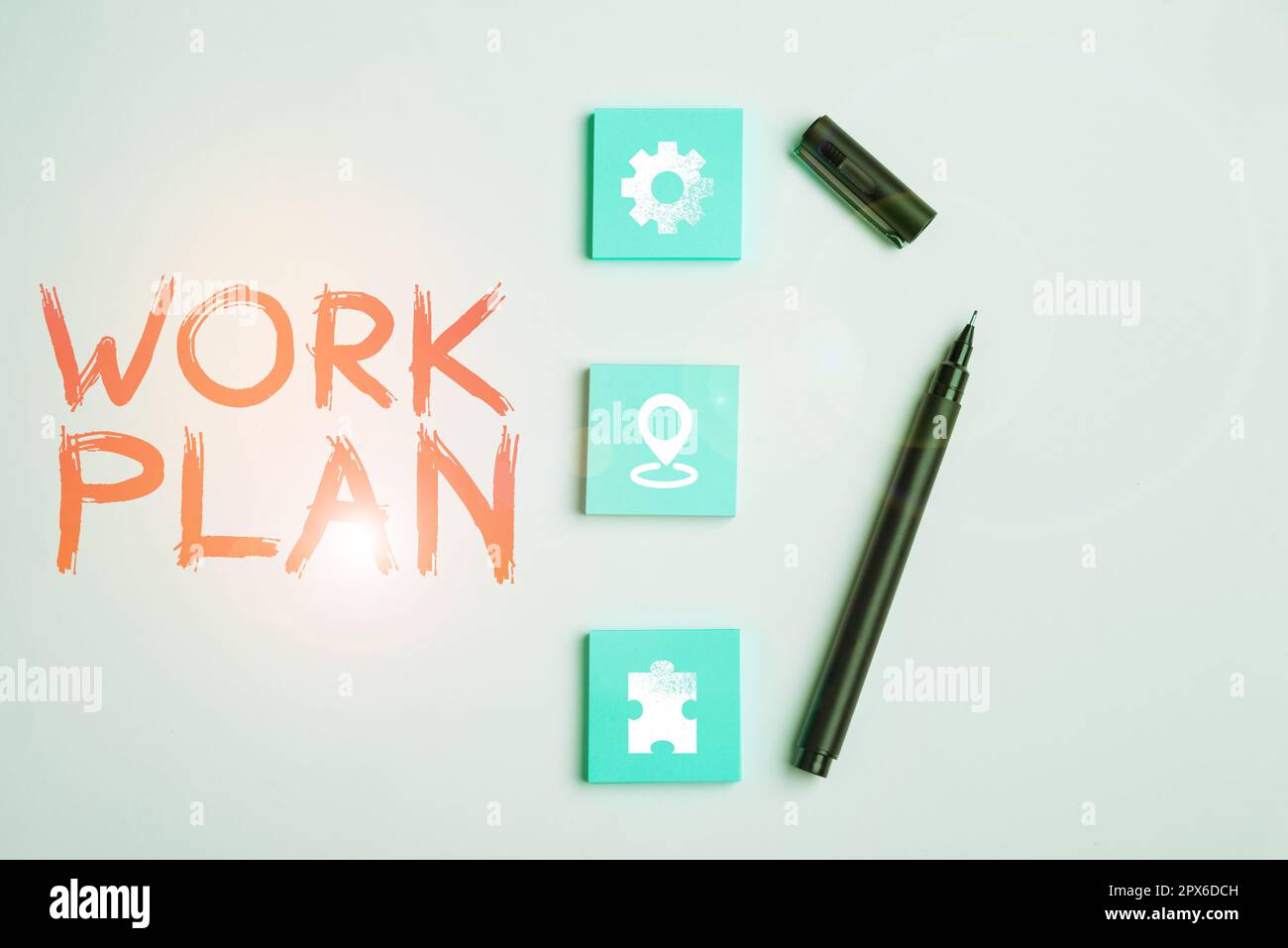 Text sign showing Work Plan, Business showcase project to be ...