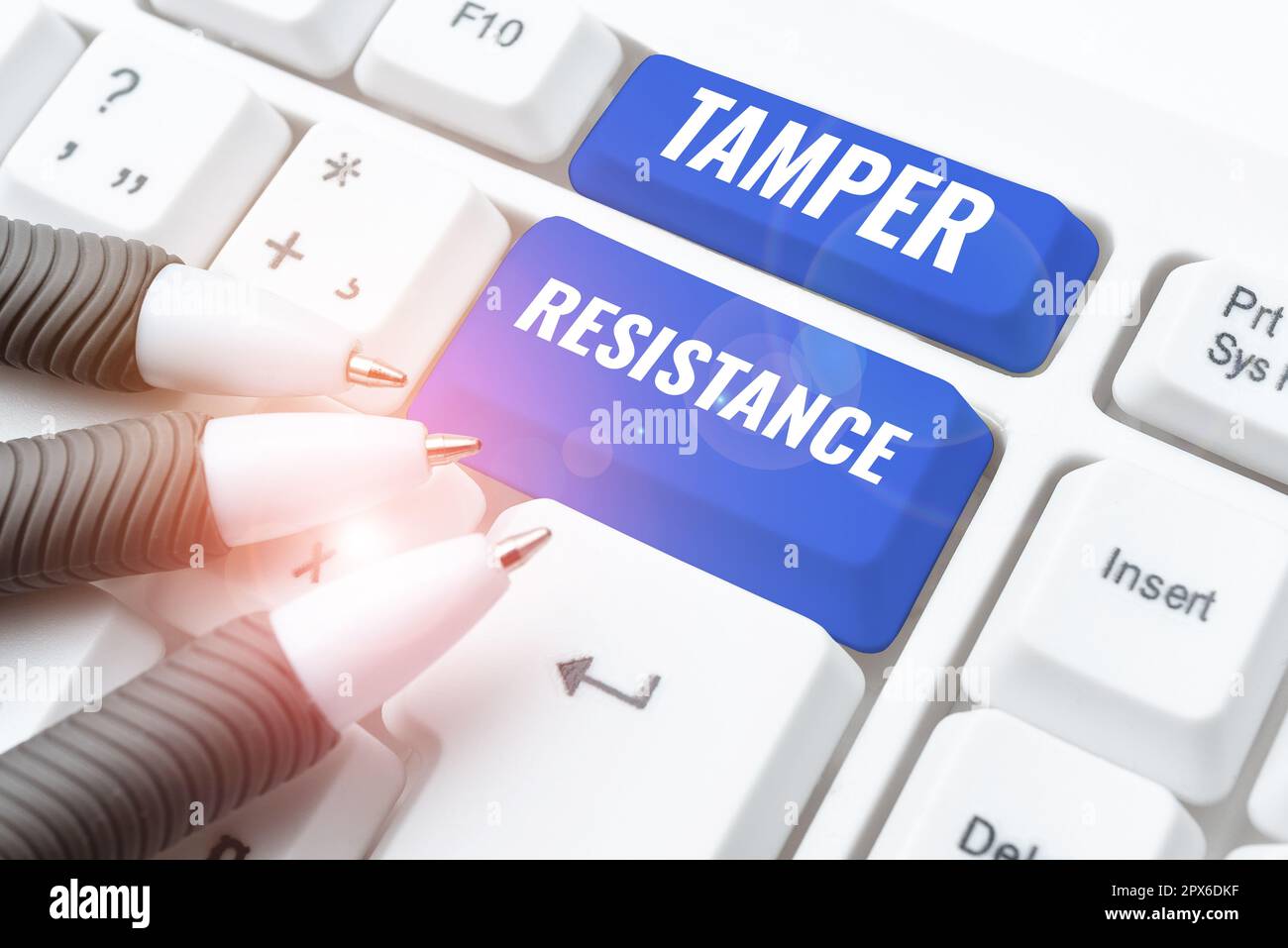 Text caption presenting Tamper Resistance, Conceptual photo resilent to ...