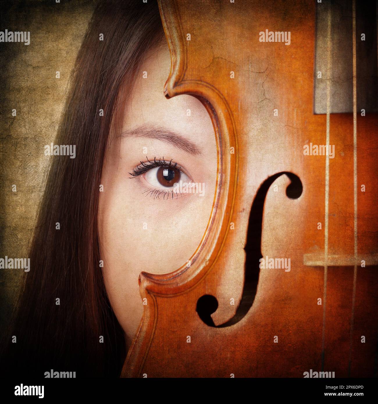 retro themed music concept girl portrait with violin Stock Photo - Alamy