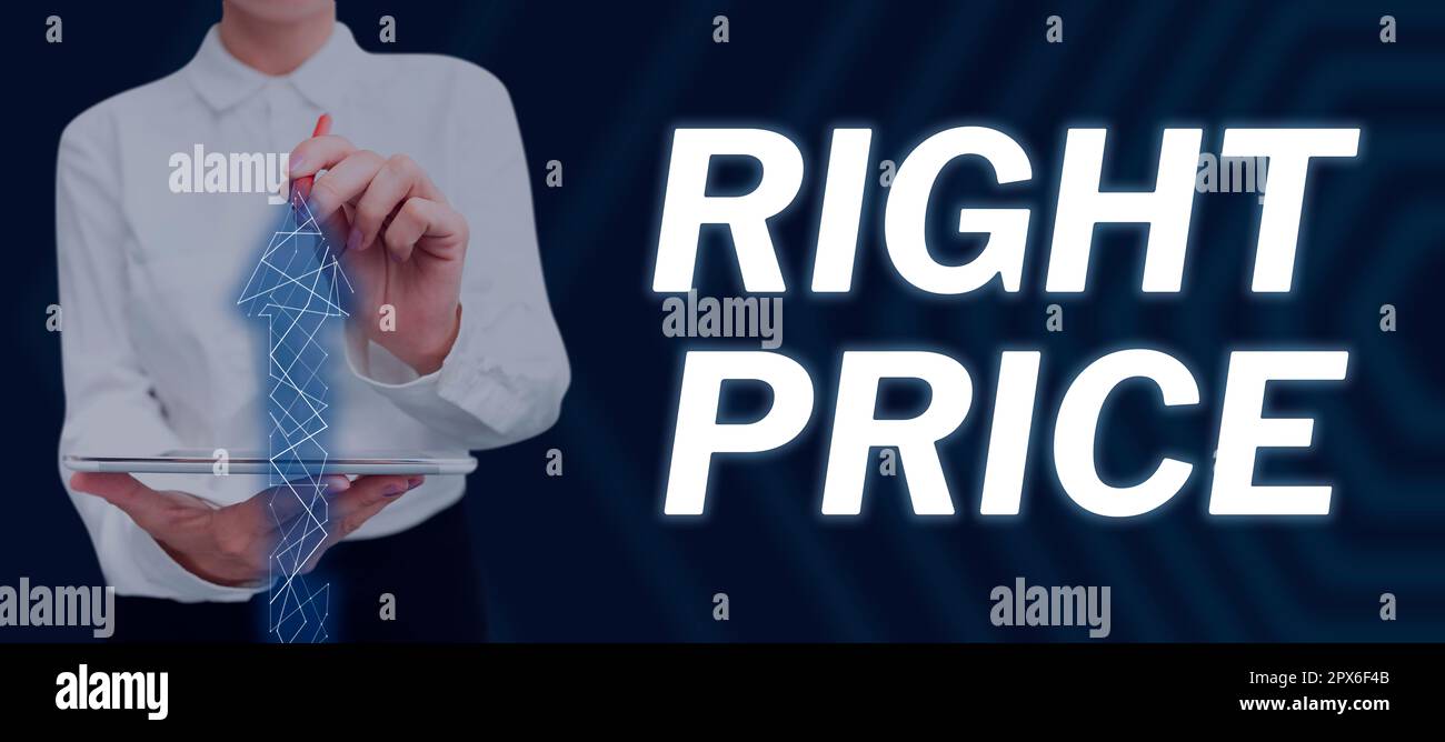 Conceptual caption Right Price, Word Written on the amount of money ...