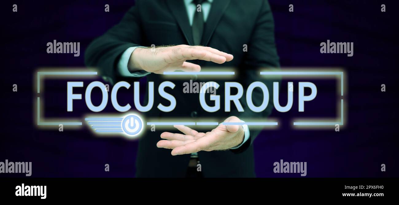 Text caption presenting Focus Group, Business idea group of people ...