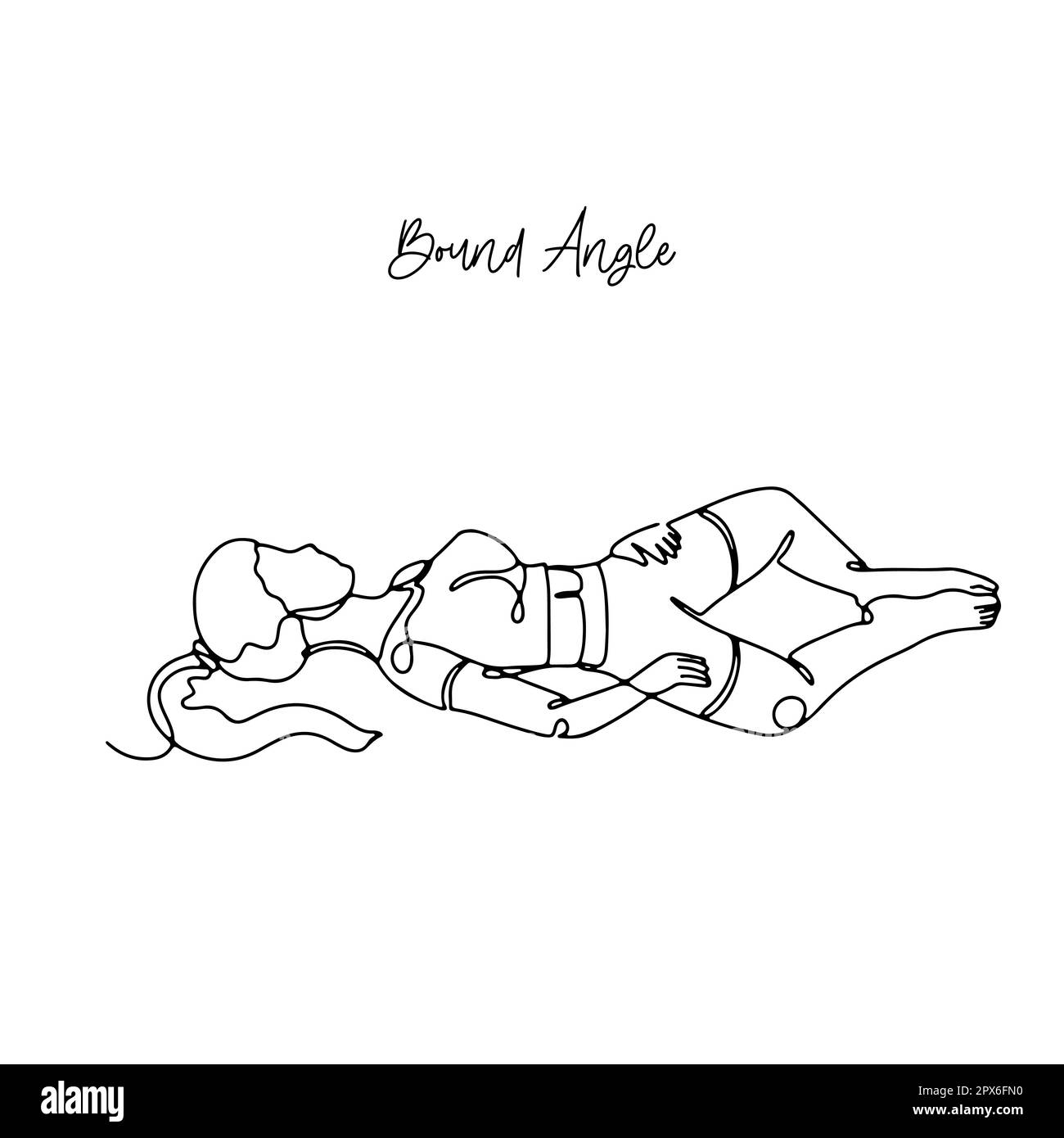Single line drawing of a girl in bound angle yoga pose with name text ...