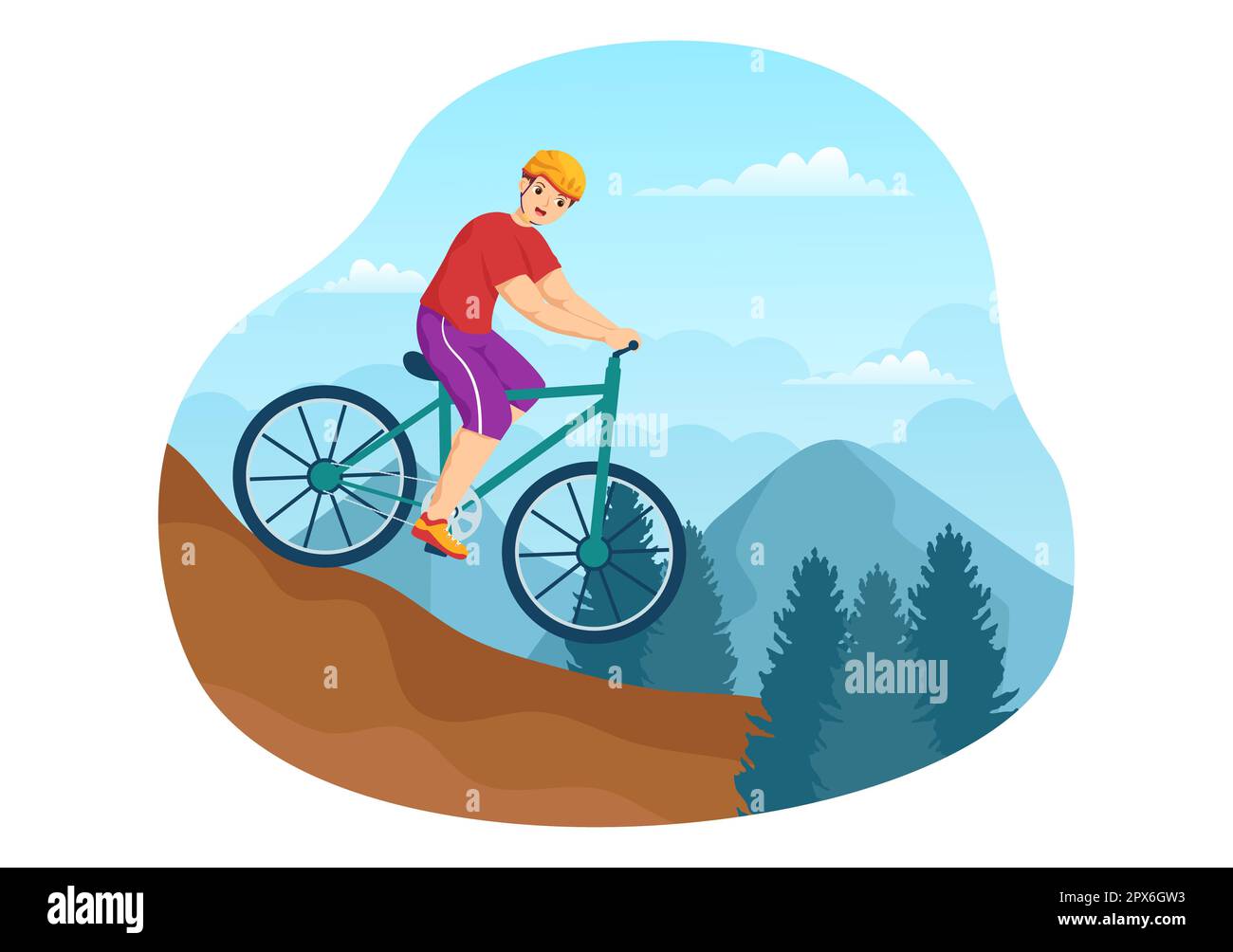 Mountain Biking Illustration with Cycling Down the Mountains for Sports ...