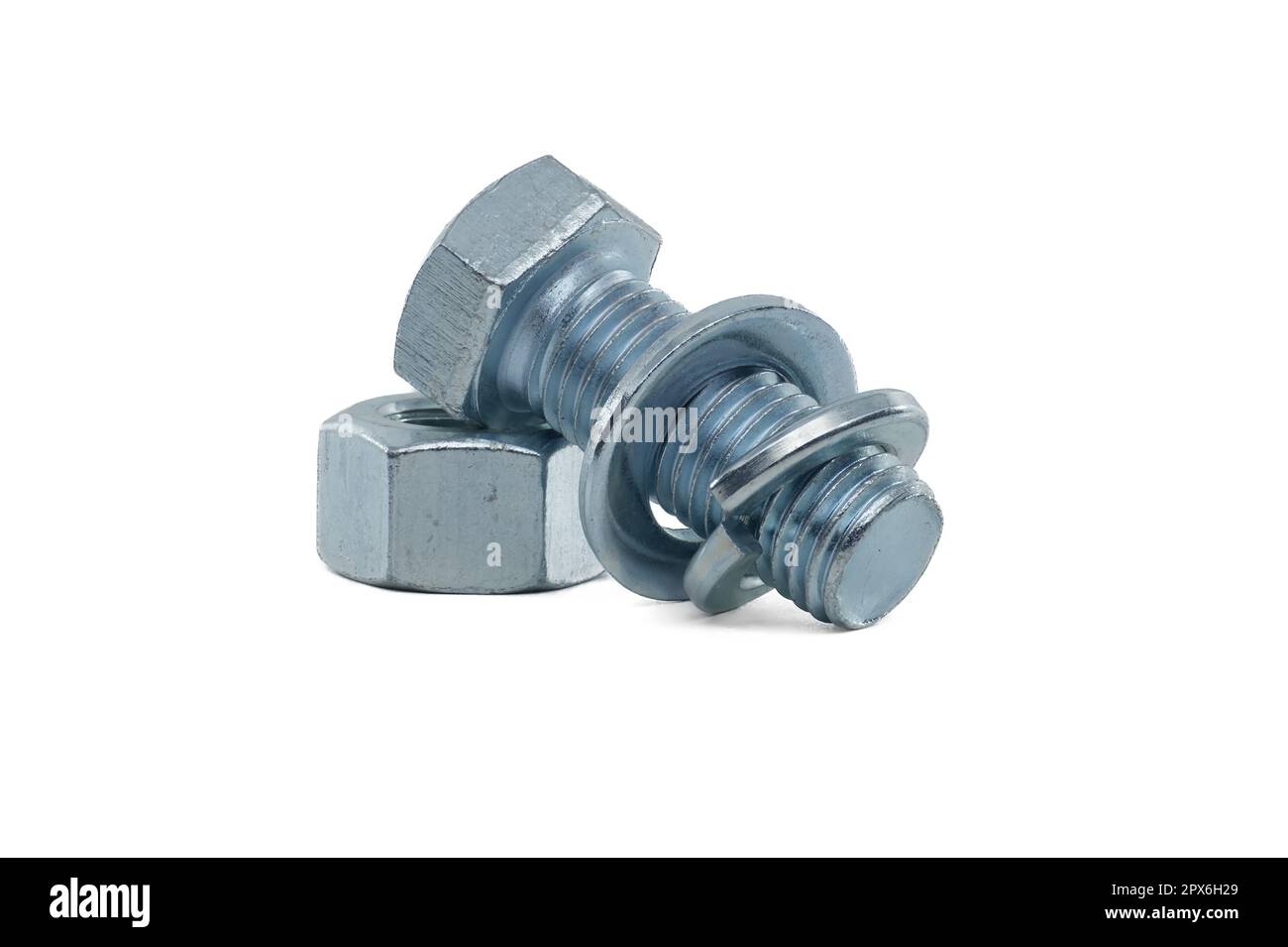 Hexagon external screw and female screw, flat and spring nut washers ...