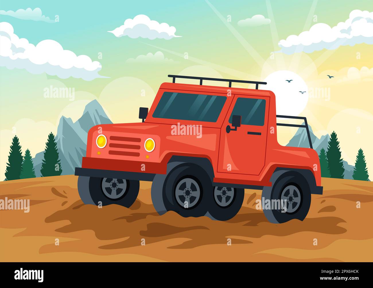 Off Road Illustration with a Jeep Car or SUV to Pass Through Rocky ...